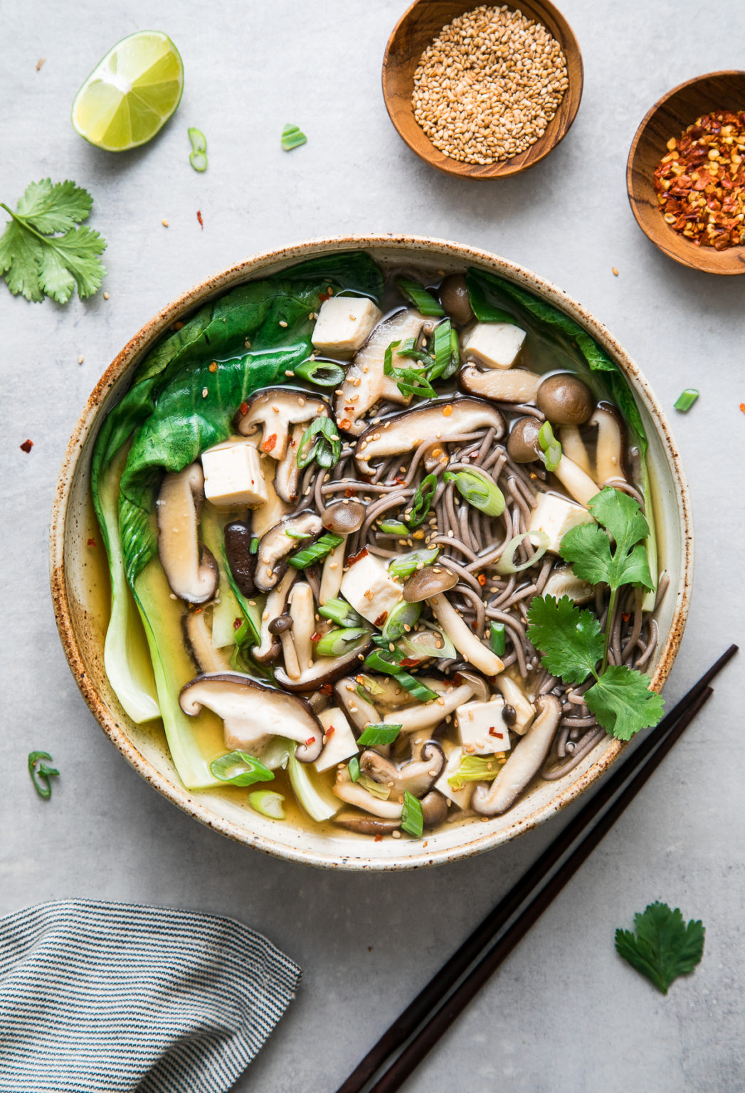 Bok Choy & Wild Mushroom Soba Noodle Soup - The Simple Veganista