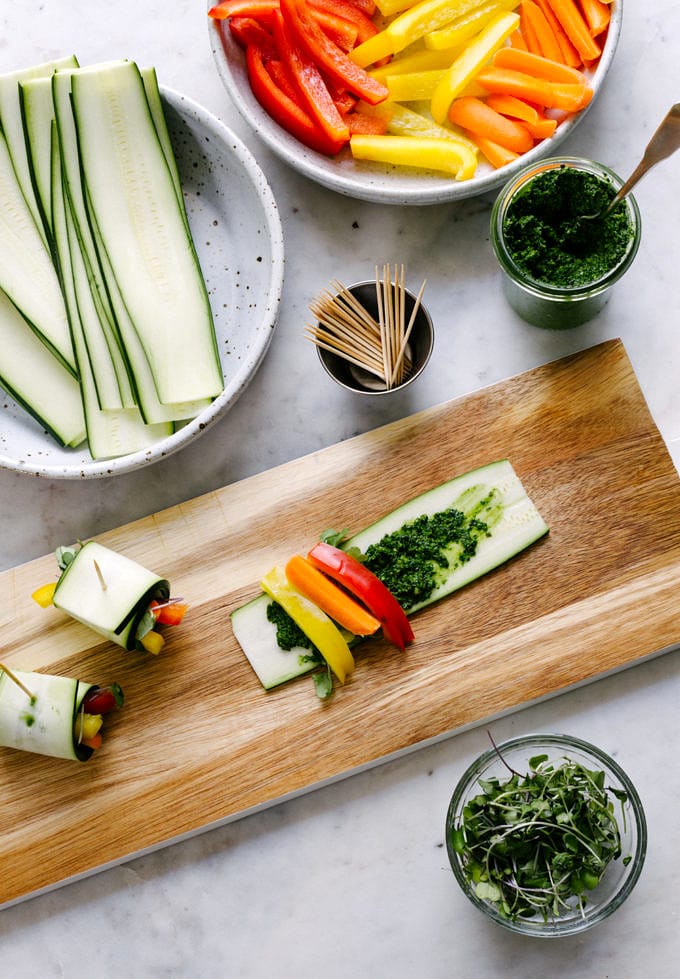 Raw Zucchini Wraps + Vegan Kale Pesto - The Simple Veganista